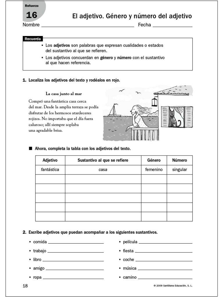 El Adjetivo. Género y Número. | PDF
