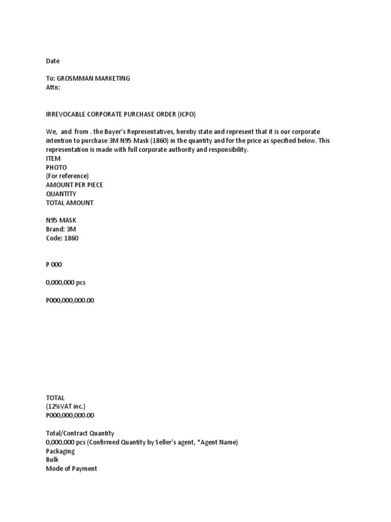 ICPO TEMPLATE - Sample Only | PDF