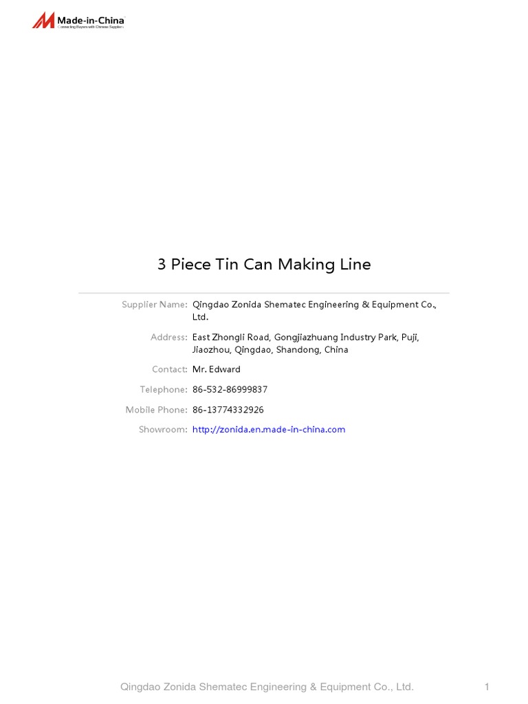 Tin Can Production Line Overview | PDF | Sheet Metal | Packaging And ...