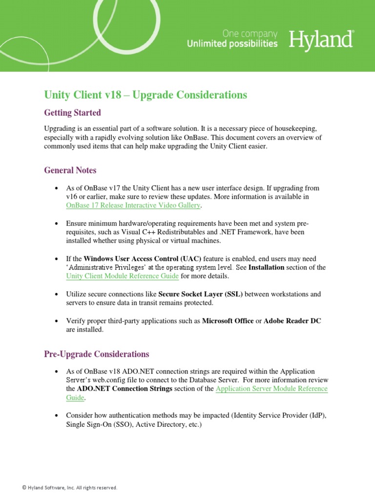 Quick Reference Guide Unity Upgrade Considerations Onbase 18 Pdf Microsoft Windows