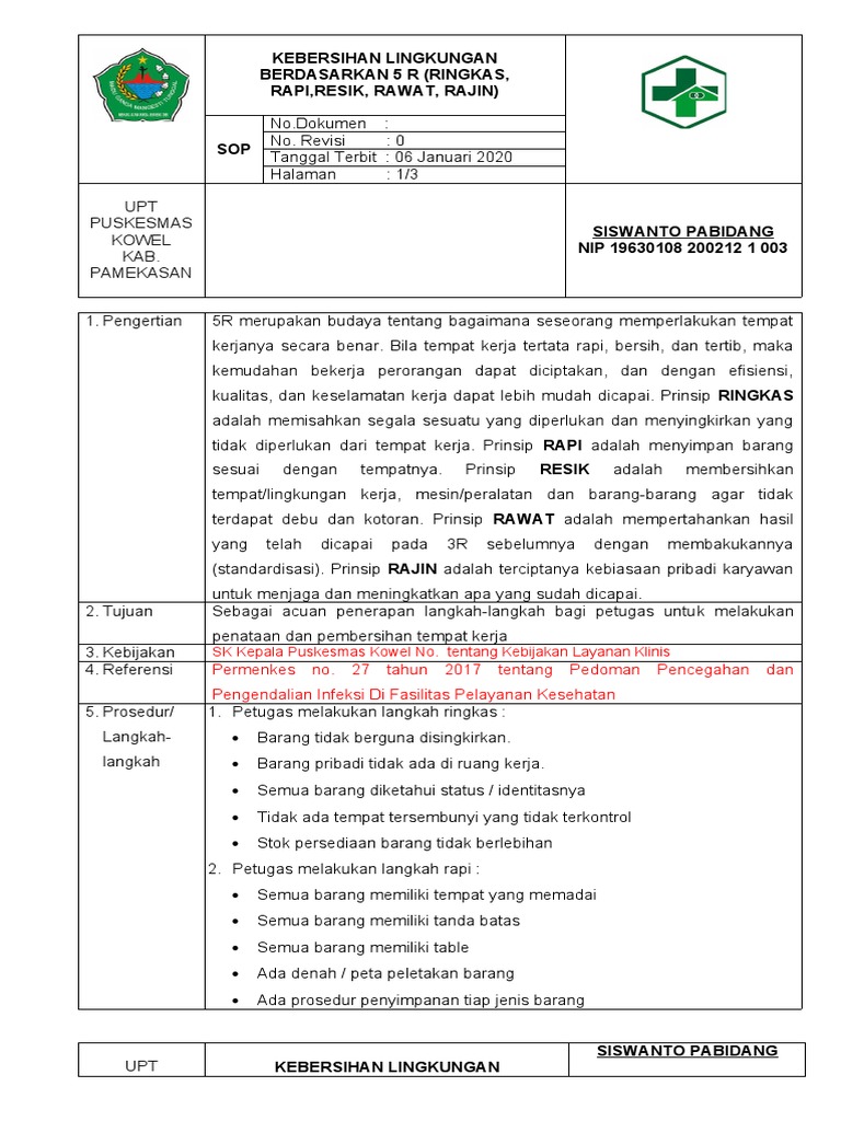 Sop Kebersihan Lingkungan Berdasarkan 5 R (Ringkas, Rapi, Resik, Rawat ...