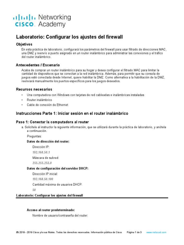 6.1.4.8 Lab - Configure Firewall Settings | PDF | Cortafuegos (informática) | Enrutador ...