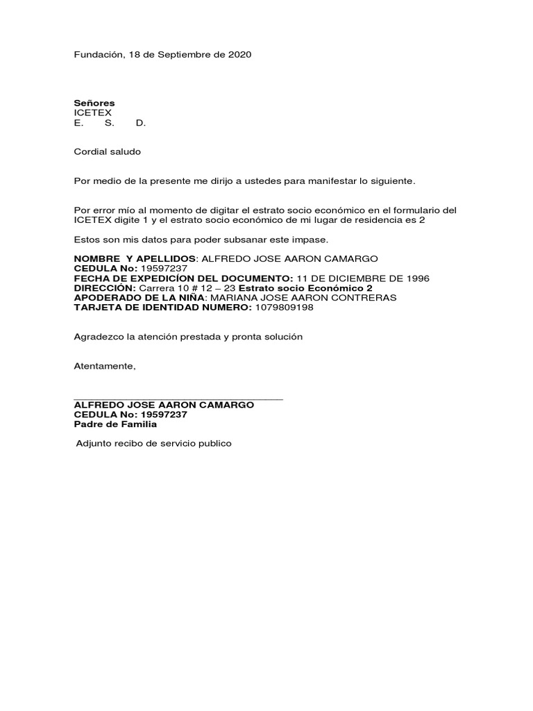 Carta ICETEX Alfredo Aaron | PDF