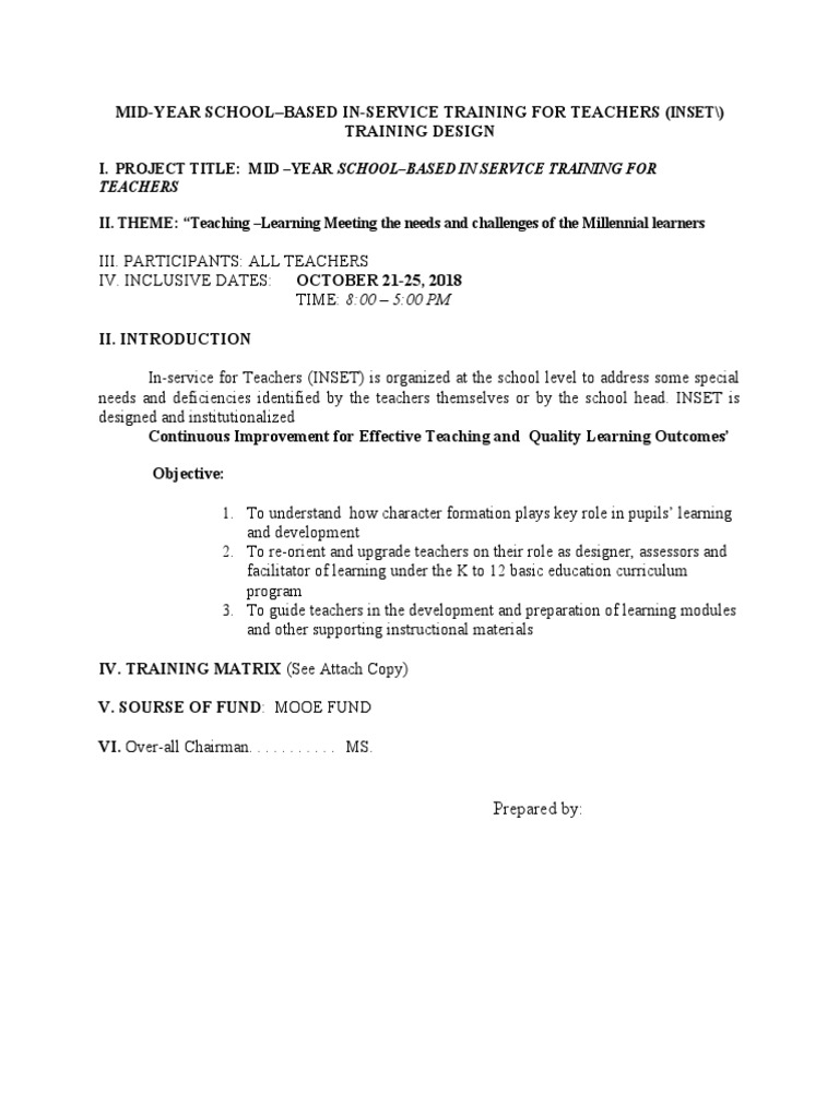 Inset Training Design 2018 | PDF | Career & Growth