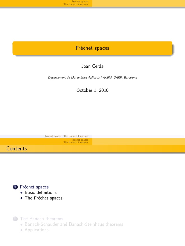 Fréchet Spaces and Banach Theorems | PDF | Banach Space | Compact Space