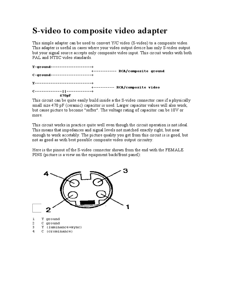 S-Video To Composite Video Adapter | PDF | Computers | Technology ...