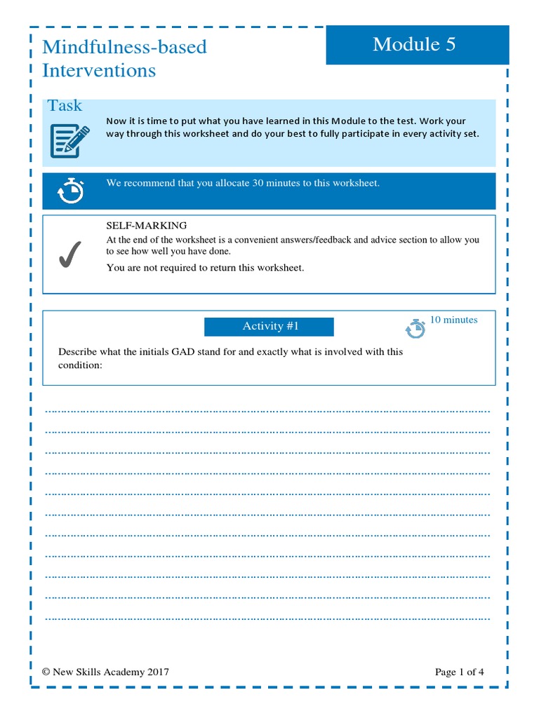 Mindfulness Worksheet Module 5 1 | PDF | Generalized Anxiety Disorder ...