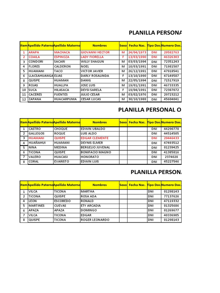 Plantilla Personal | PDF