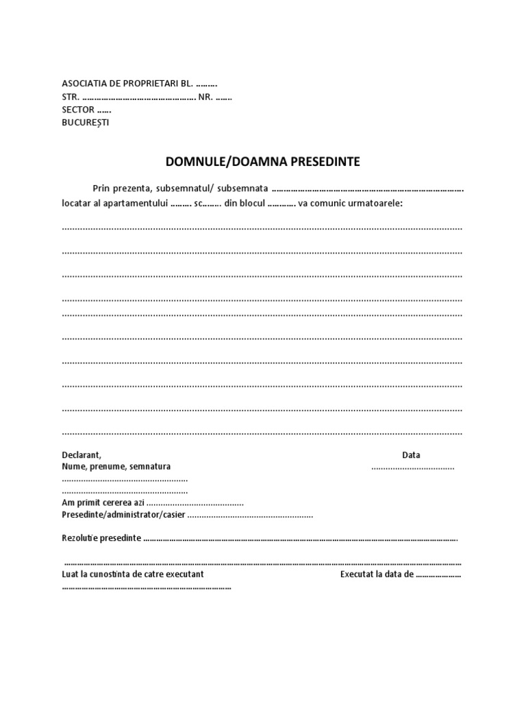 Model Cerere Asociatie de Proprietari | PDF