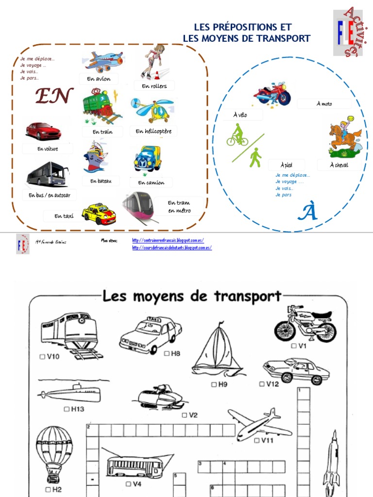 Les Prepositions Et Les Moyens de Transports Activites Ludiques ...