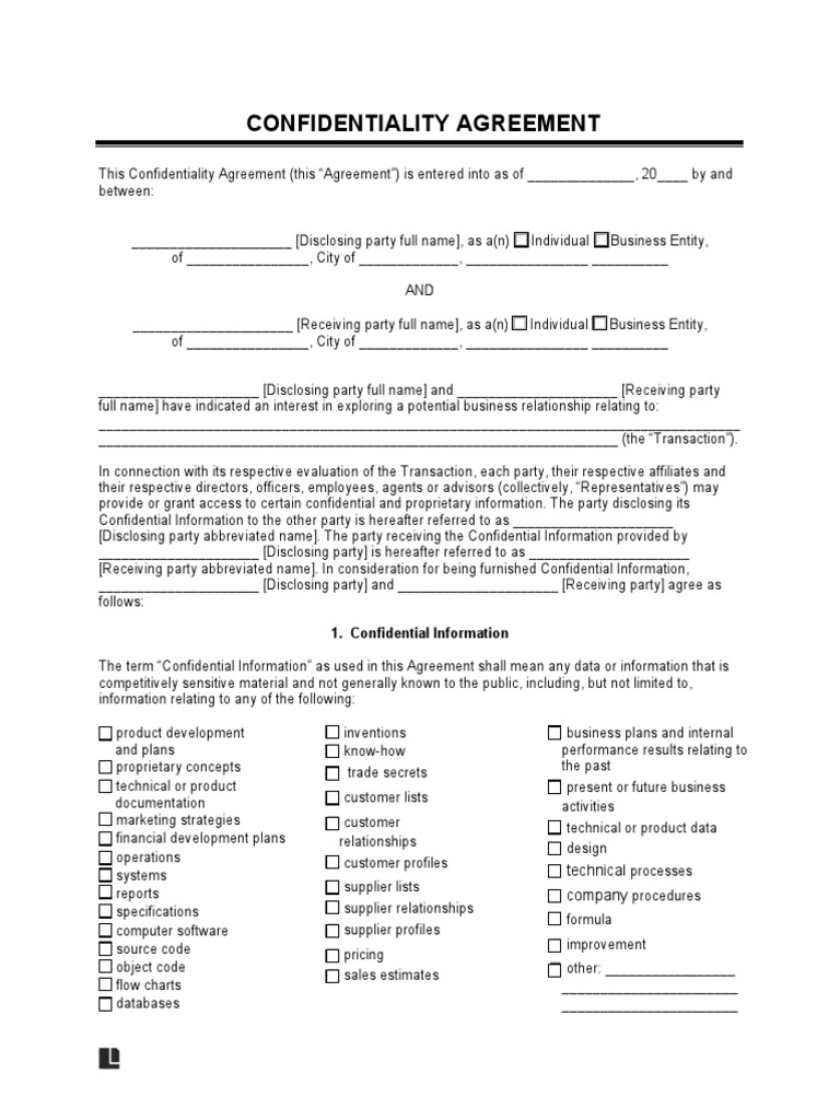Confidentiality Agreement: 1. Confidential Information | PDF ...