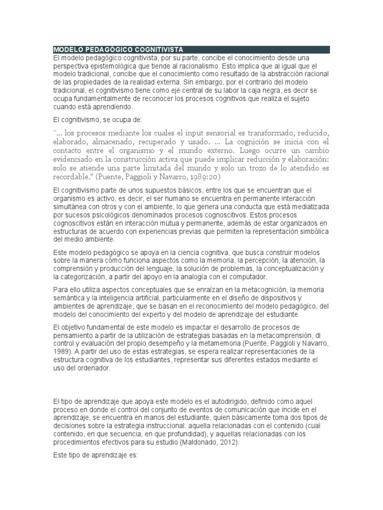 Modelo Cognitivista | PDF | Psicología cognitiva | Aprendizaje