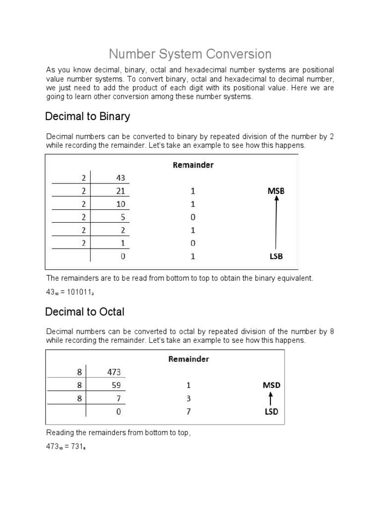 Number System Conversion | PDF | Division (Mathematics) | Arithmetic