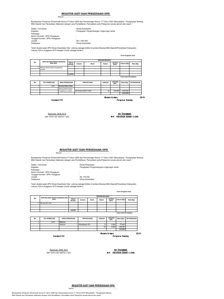 Aset & Persediaan Dinkes Lebong 2019 | PDF