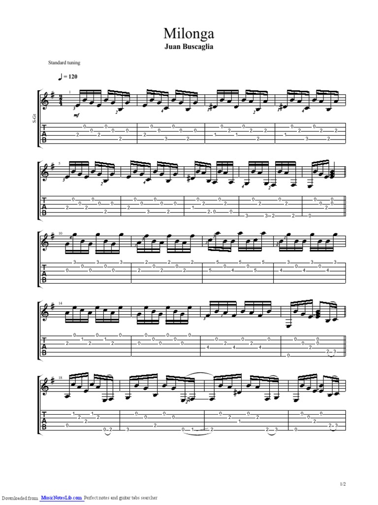 TAB Milonga PDF | Download Free PDF | Guitar Family Instruments ...