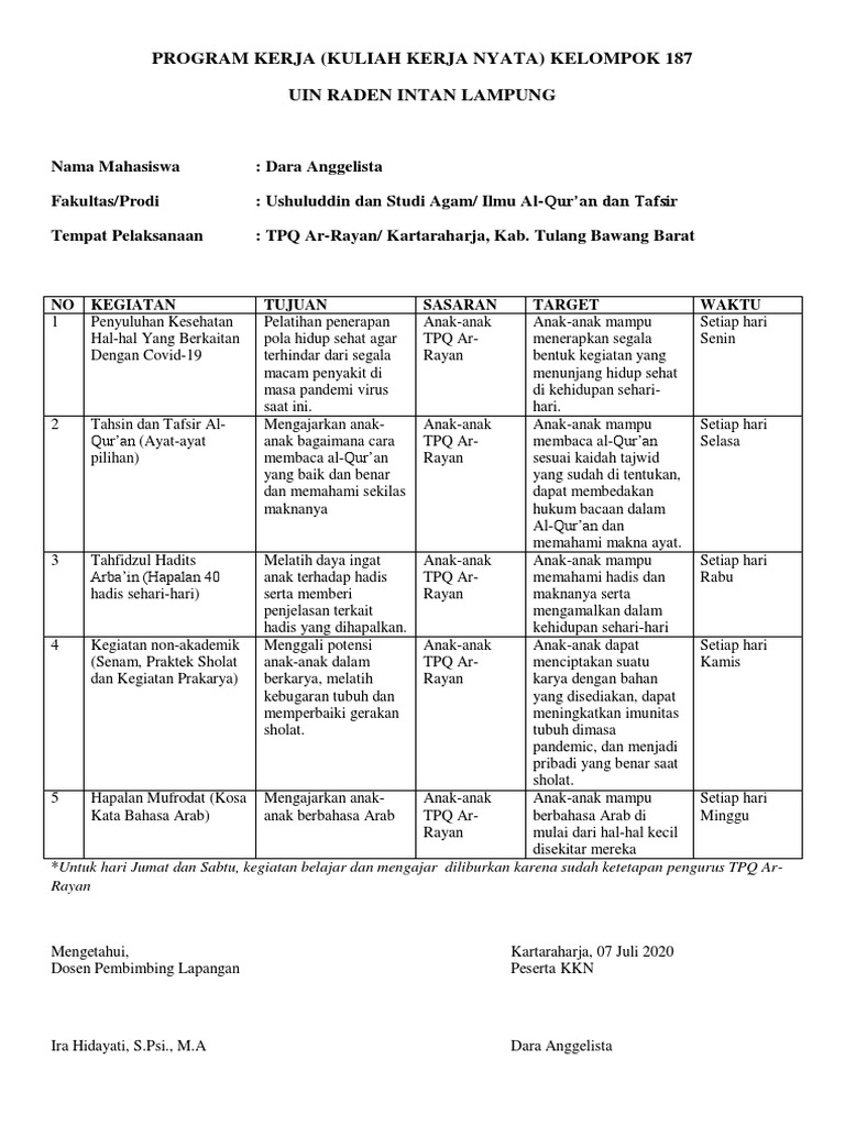Contoh PROGRAM KERJA KKN | PDF