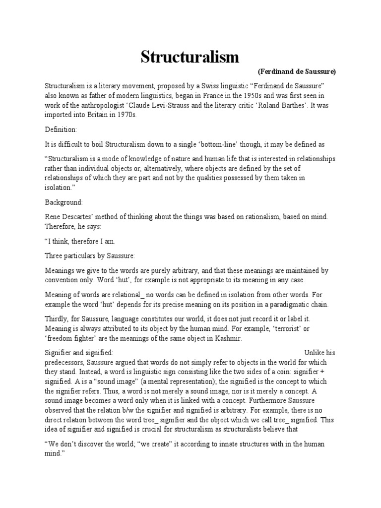 Structuralism: (Ferdinand de Saussure) | PDF | Human Communication ...