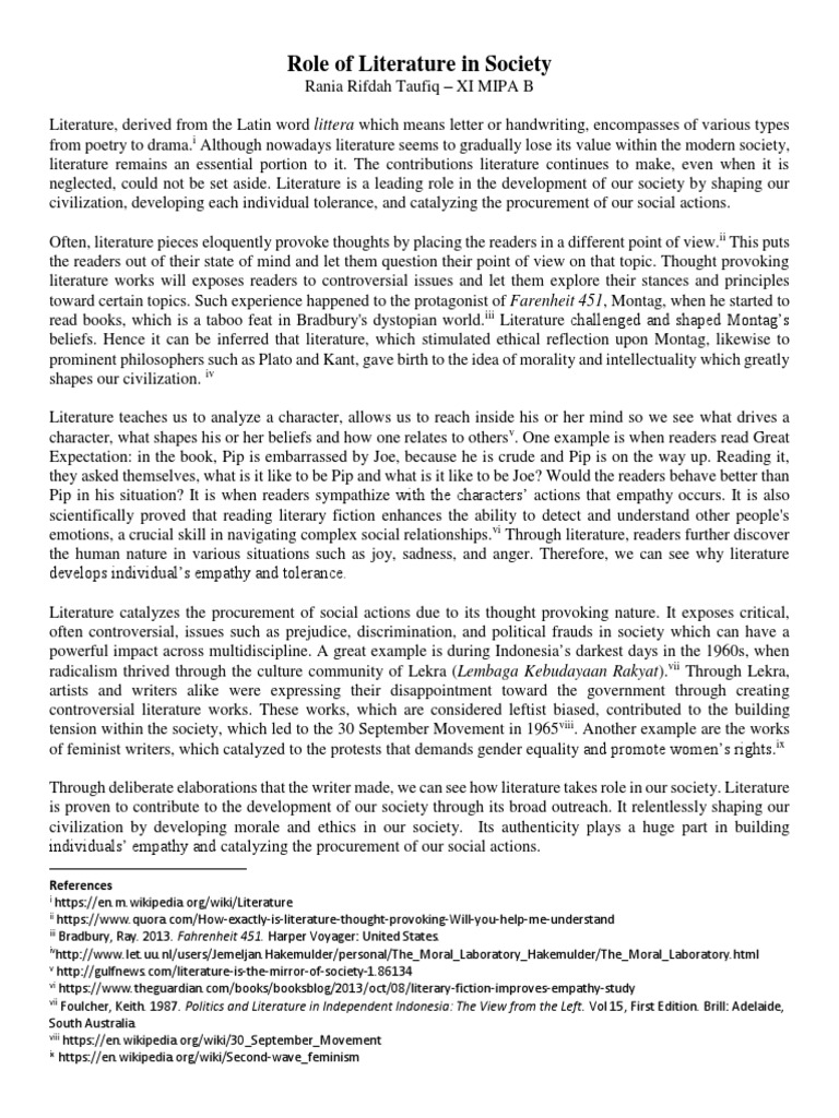 Role of Literature in Society: References | PDF | Empathy ...