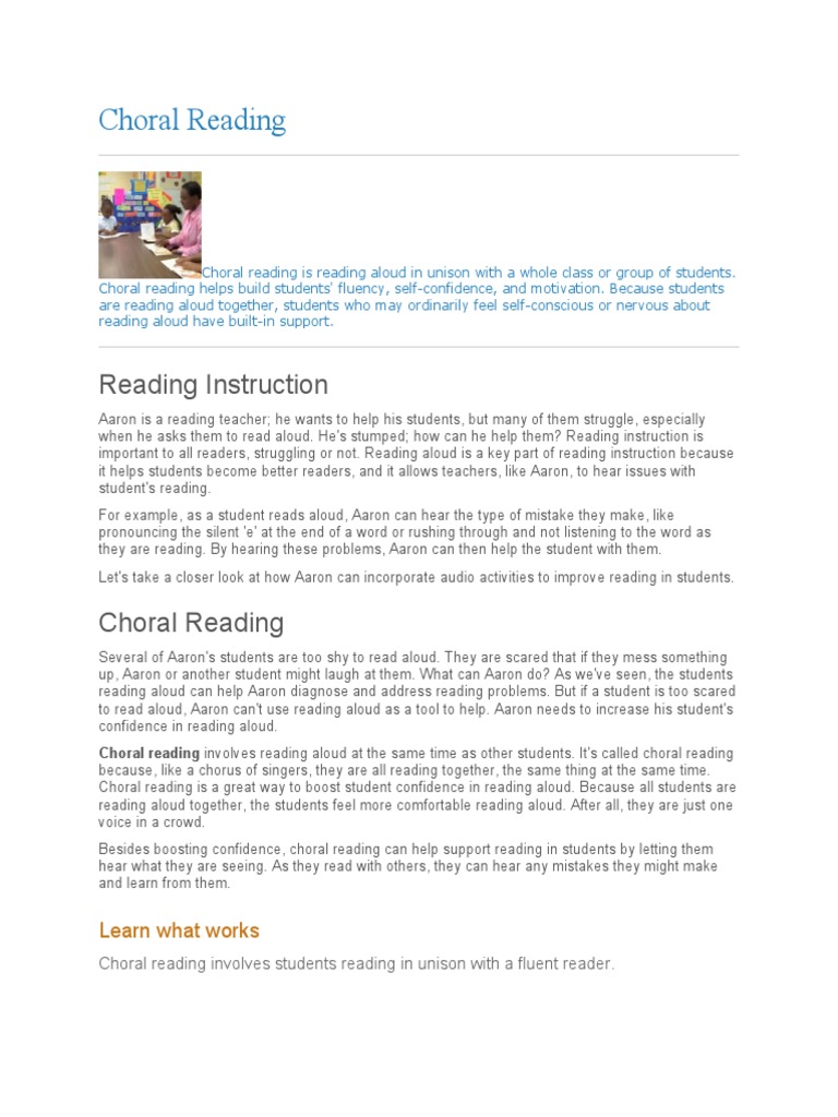 Choral Reading | PDF | Fluency | Teachers