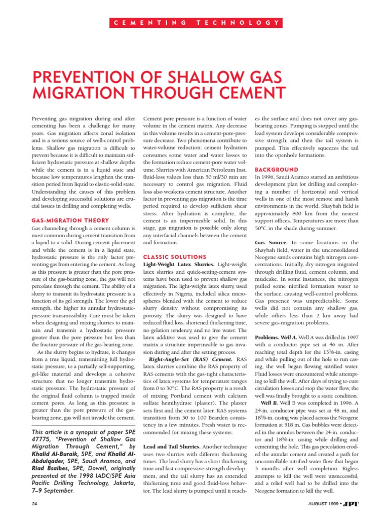 Preventing Shallow Gas Migration in Cement | PDF | Casing (Borehole ...