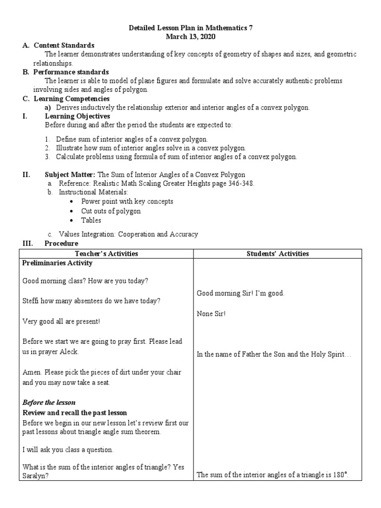 Final Demo Lesson Plan in Carolina | PDF | Polygon | Vertex (Geometry)