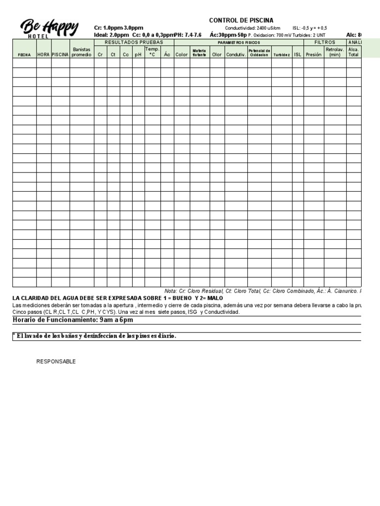 Bitacoras de Control Procesos de Desinfeccion Cuerpos de Agua | Descargar gratis PDF | Cloro ...