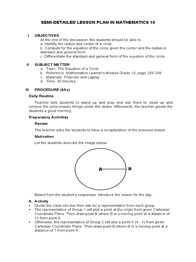Equation of a Circle Lesson Plan | PDF | Equations | Lesson Plan