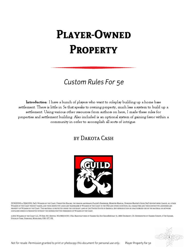 Player-Owned Property For 5e | PDF | Business