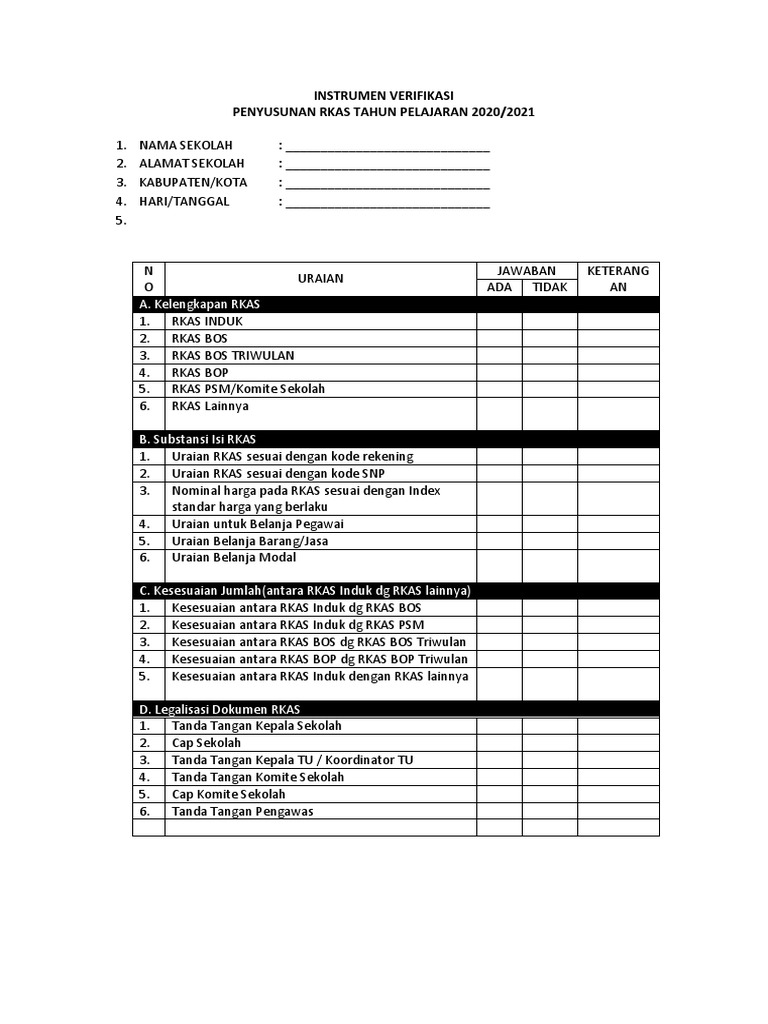 Instrumen Verifikasi Rkas | PDF