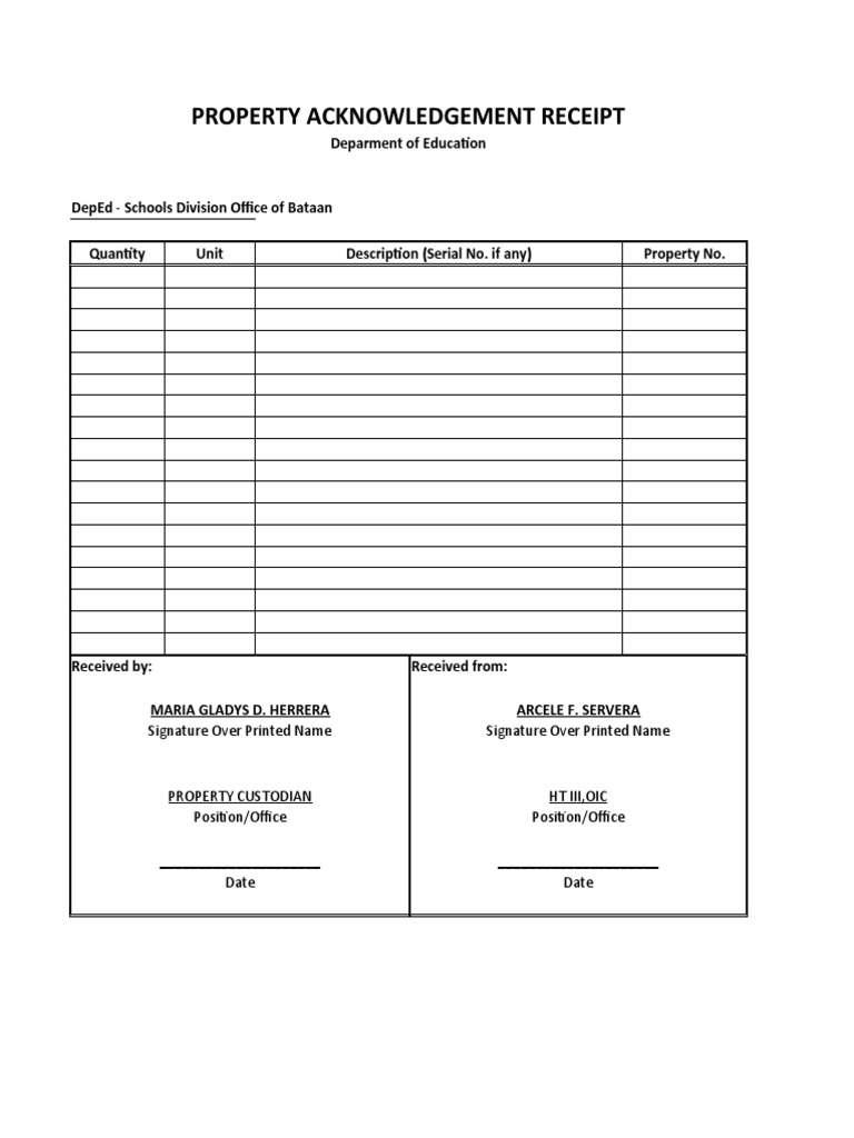 Property Acknowledgement Receipt: Deparment of Education | PDF | Business