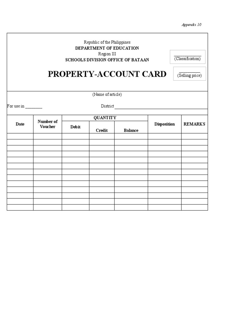 Property-Account Card: Department of Education Schools Division Office ...