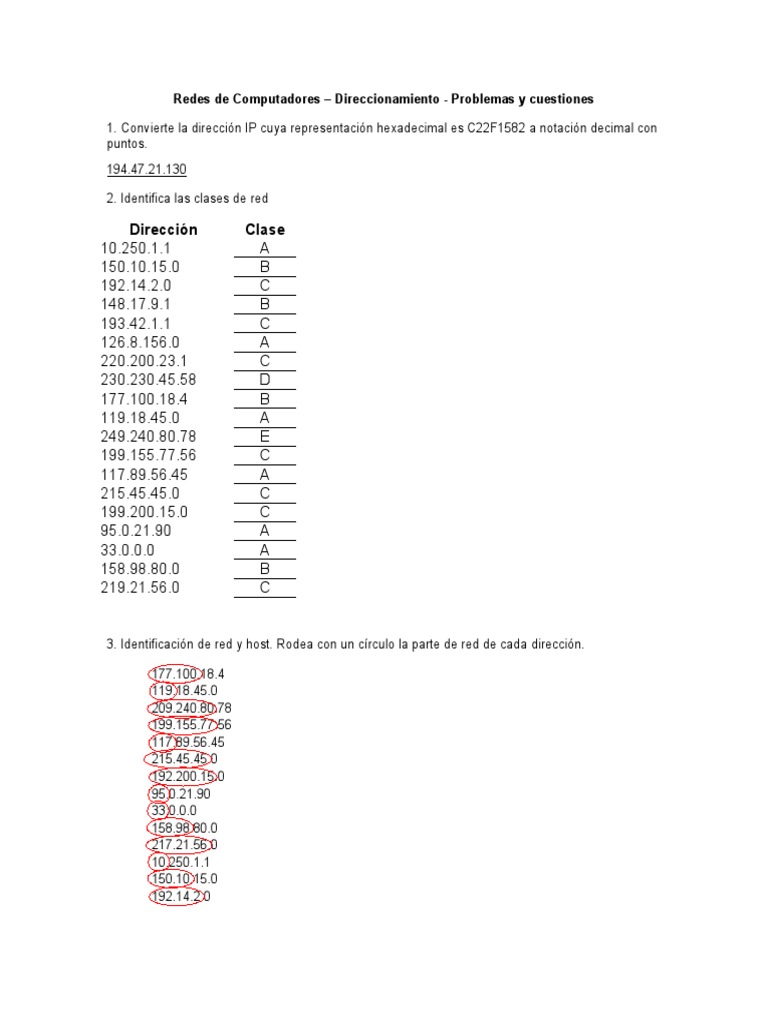 Ejercicios Direccionamiento | PDF | Dirección IP | Protocolos de capa de red