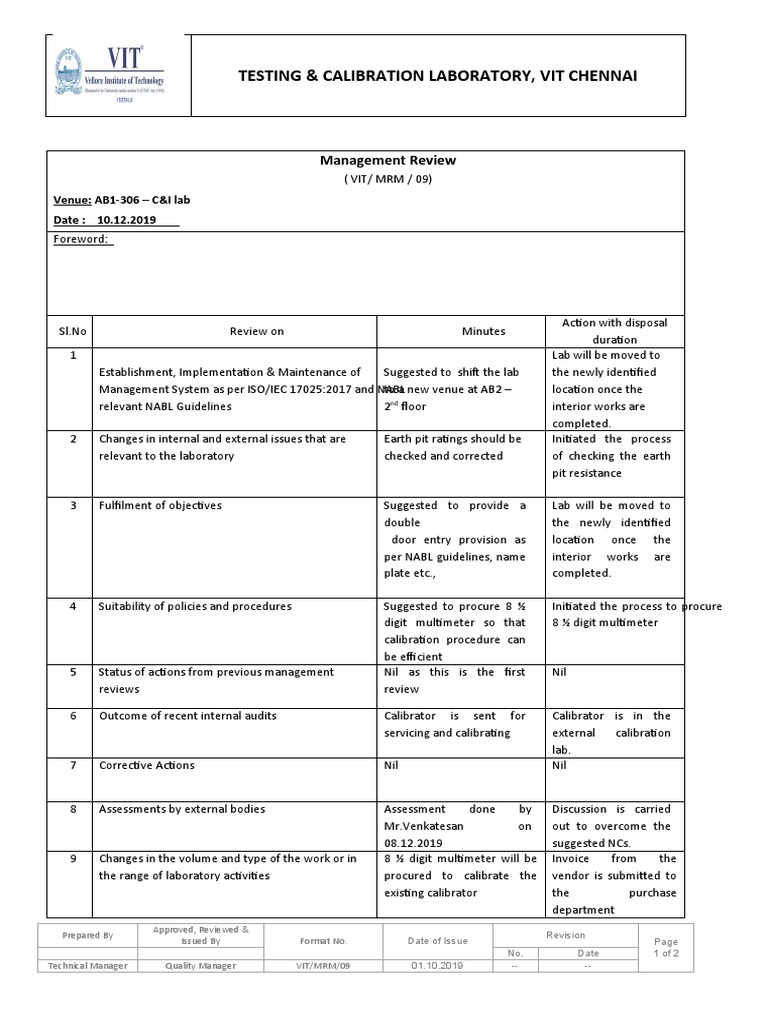 ISO 17025 Management Review Minutes | PDF | Business | Accounting And Audit