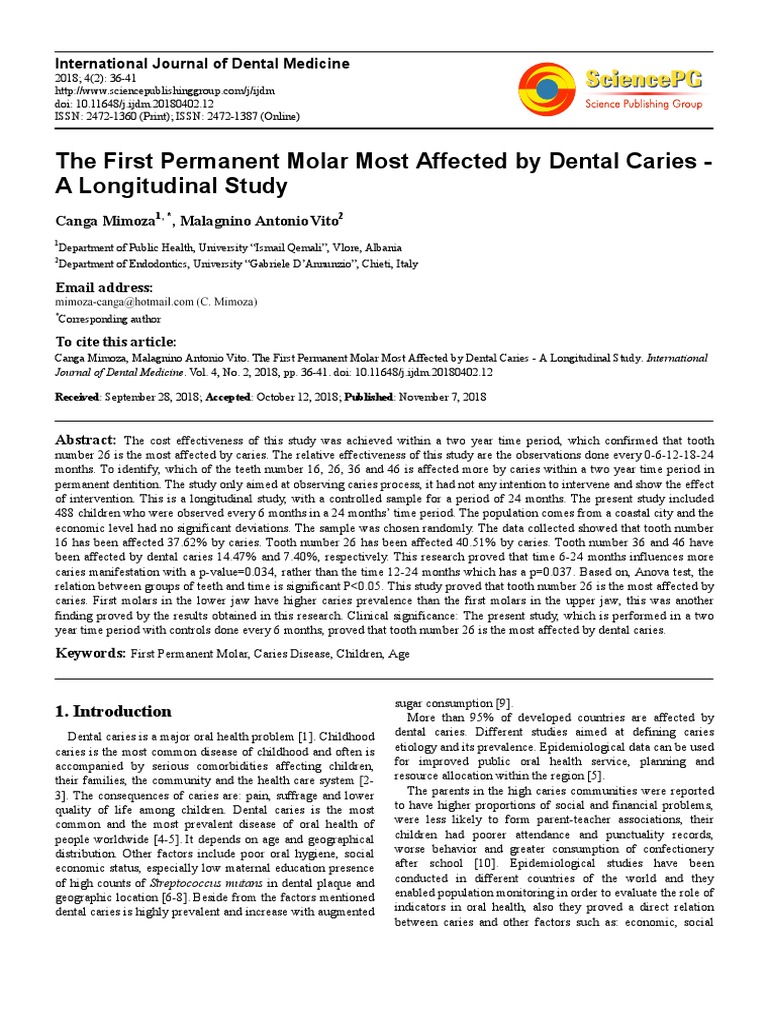 The First Permanent Molar Most Affected by Dental Caries - A ...