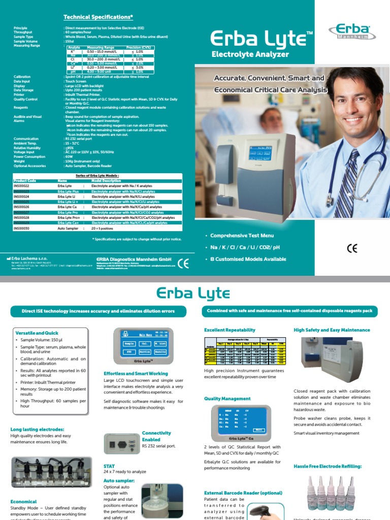 Erba Lyte Electrolyte Analyzer Overview | PDF | Electrolyte | Blood Plasma