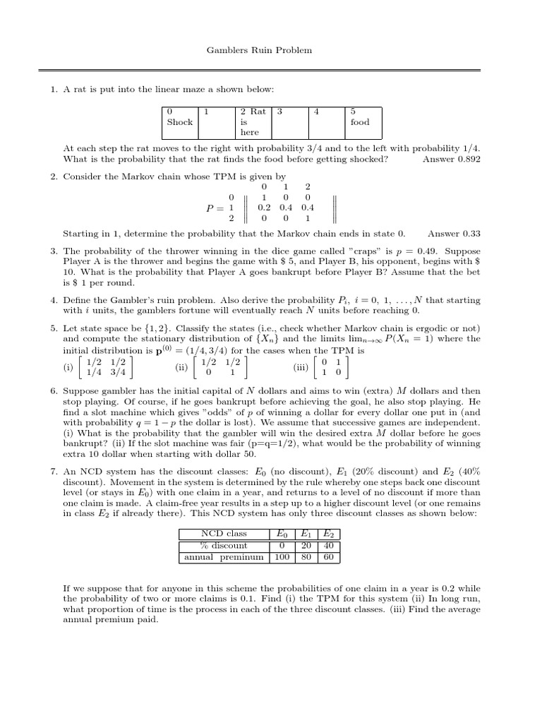 Markov Chain Gamblers Ruin Problem | PDF | Markov Chain | Odds