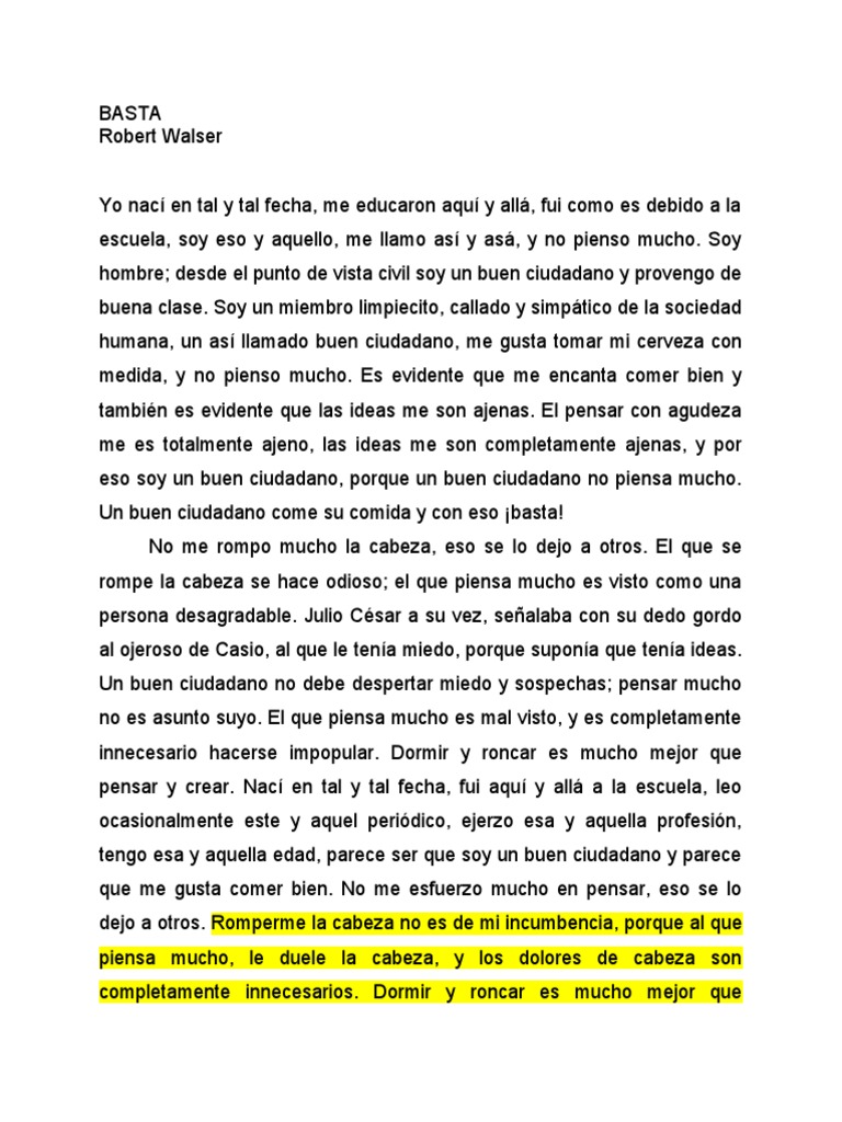 BASTA, Relato de Robert Walser | PDF