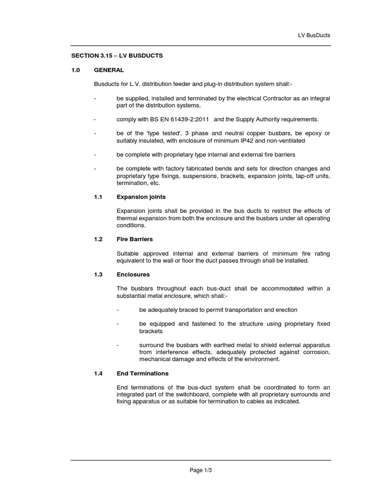 SECTION 3.15 - LV Busducts 1.0 General | PDF | Duct (Flow) | Transformer