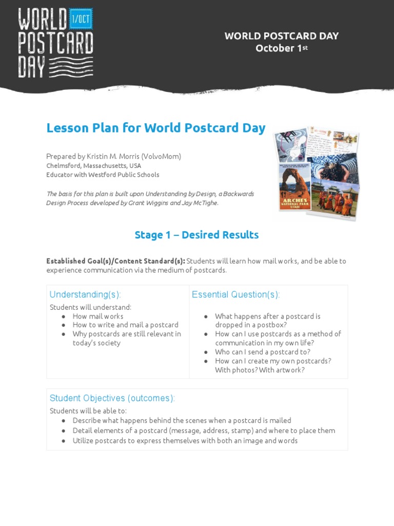 Lesson Plan - World Postcard Day | PDF | Postcard | Lesson Plan