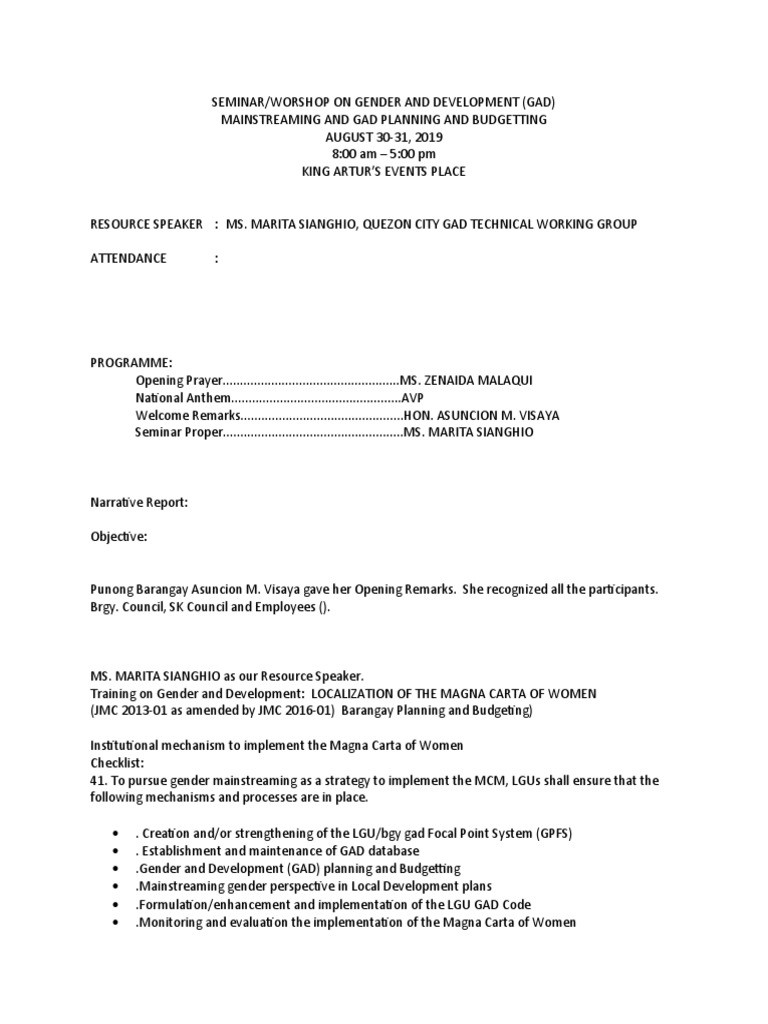 Gad Mainstreaming, Planning and Budgetting | PDF | Gender And ...