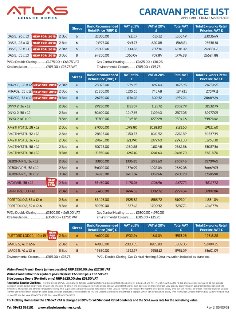 Caravan Price List: New For 2018 New For 2018 New For 2018 New For 2018 ...