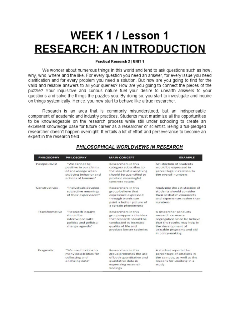 PR2 - Week 1 - Research Introduction | PDF | Qualitative Research | Quantitative Research