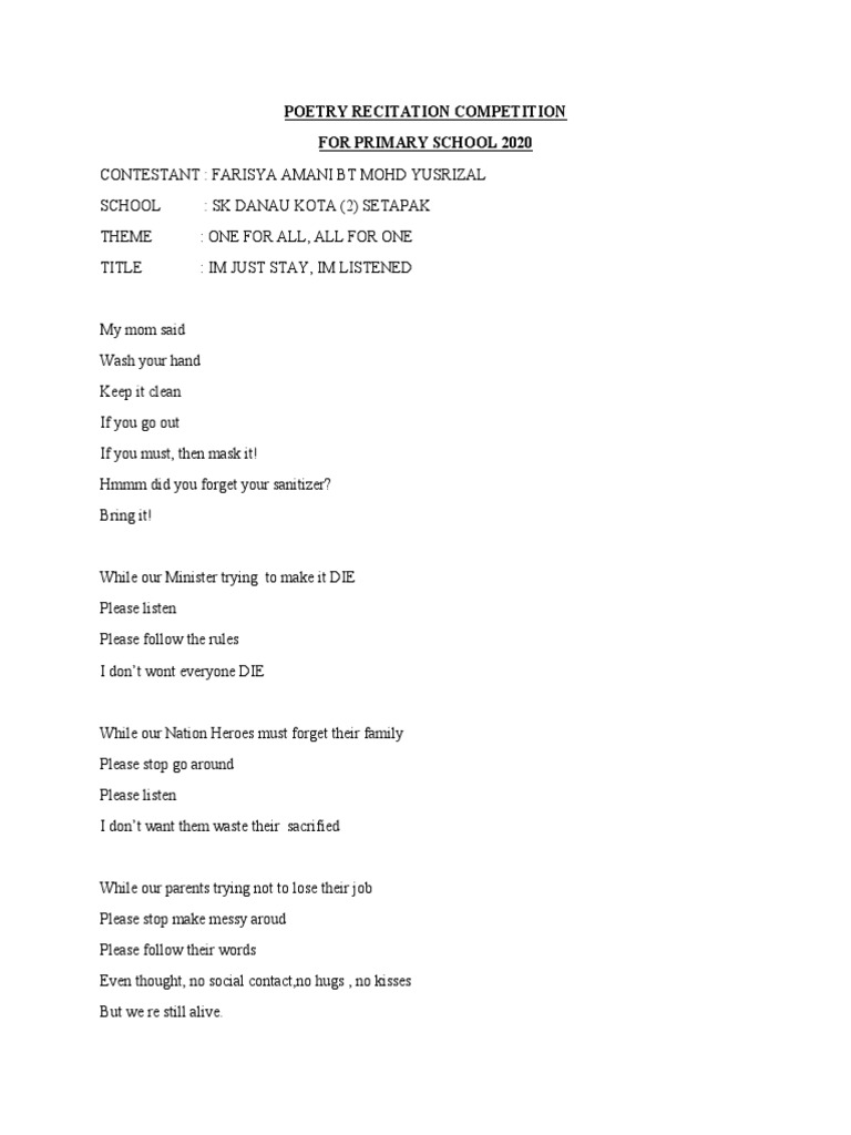 Poetry Recitation: One for All Theme | PDF