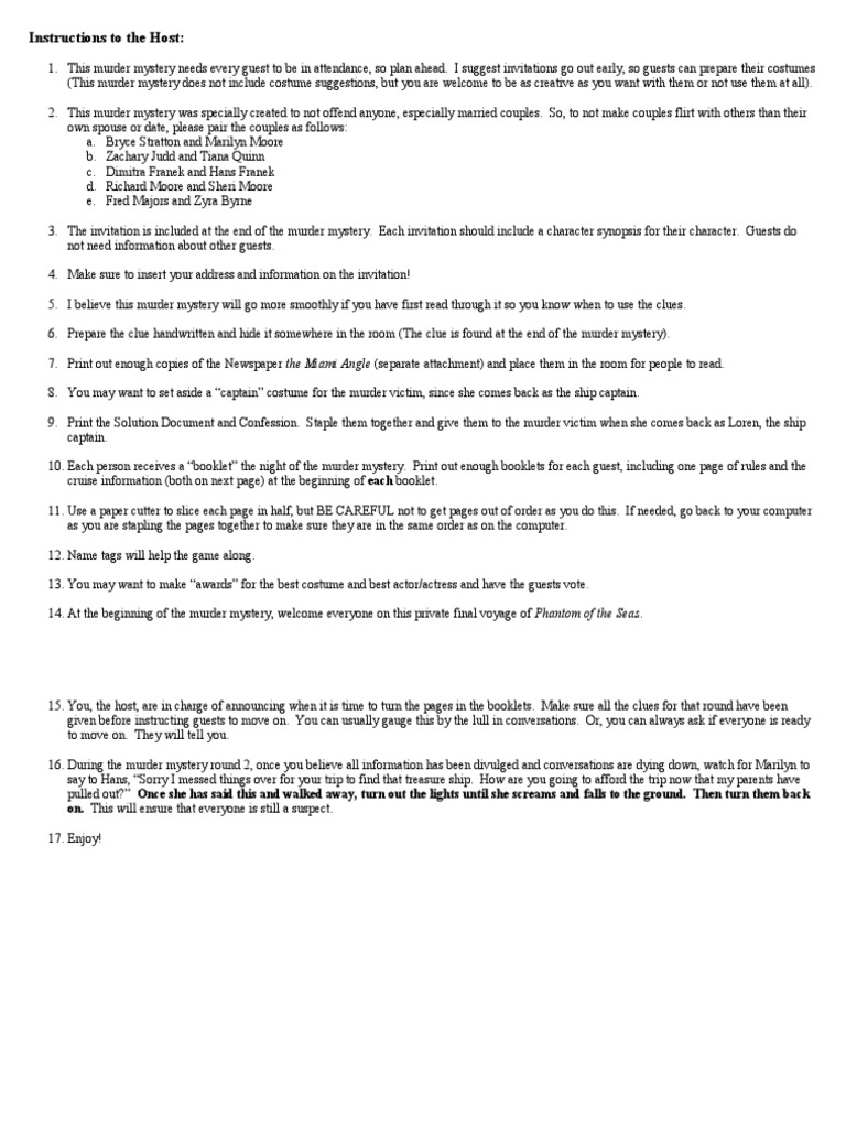 Murder Mystery Script - Phantom Cruise... | PDF | Witchcraft