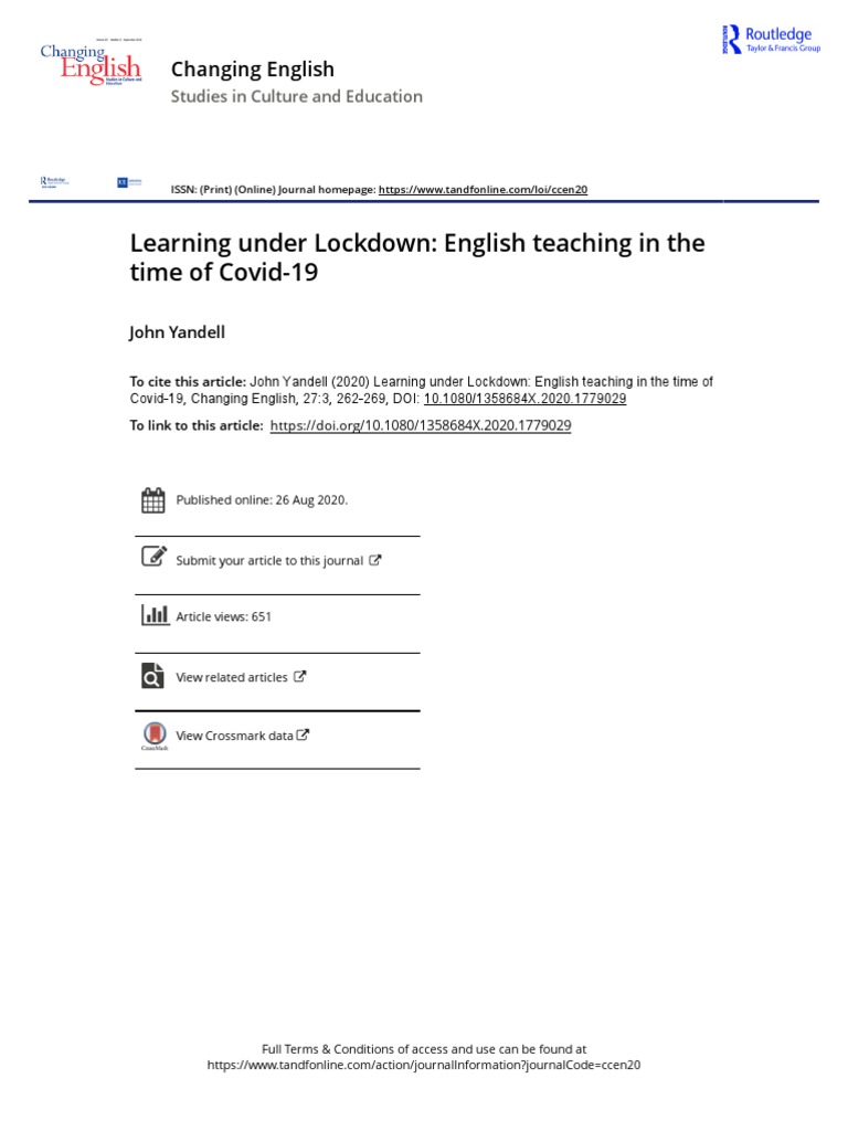 Learning Under Lockdown English Teaching In The Time Of Covid 19 Pdf