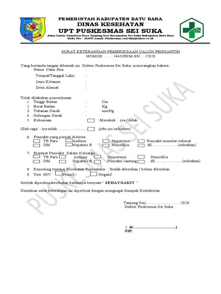 Surat Keterangan Catin | PDF | Kesehatan Holistik