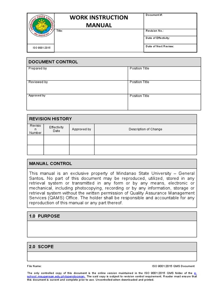 Work Instruction Template | PDF | Iso 9000 | Version Control