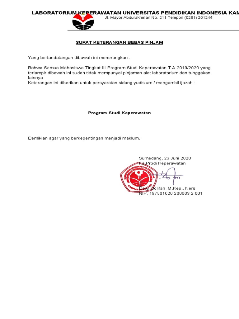 Surat Keterangan Bebas Laboratorium 2020 | PDF