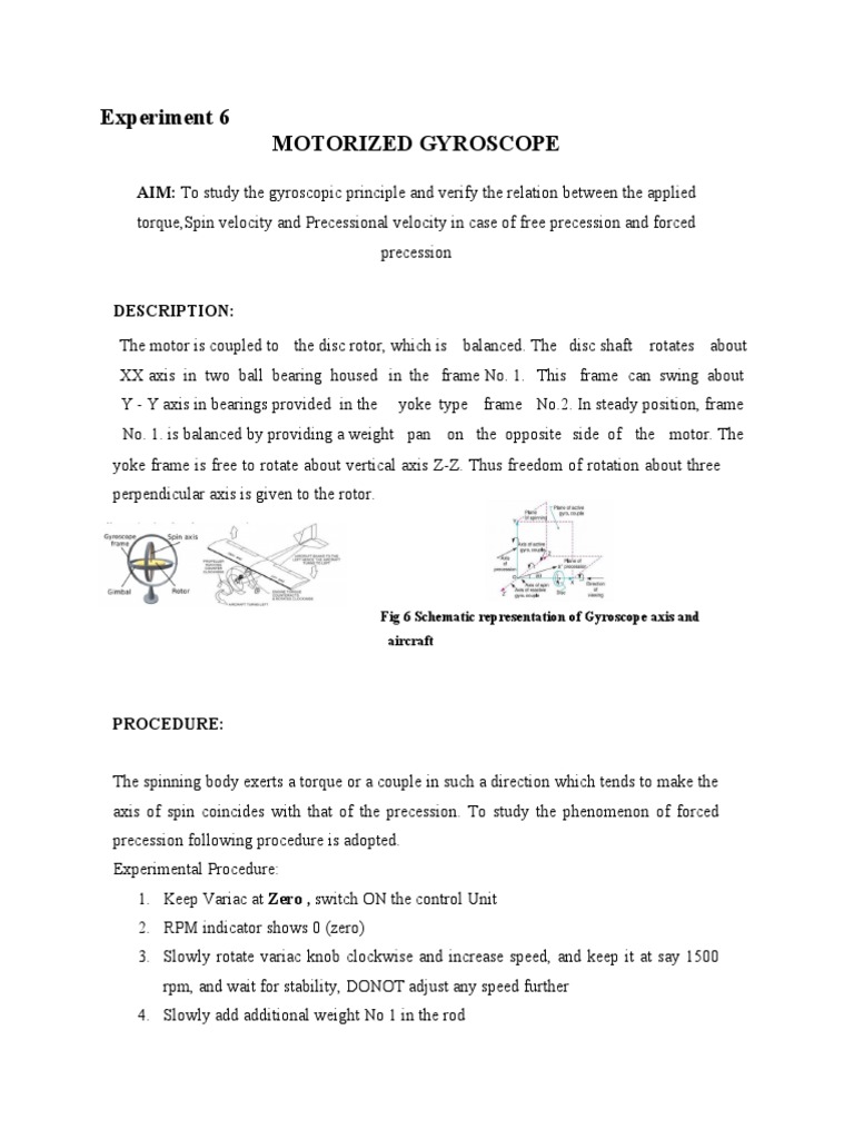 Experiment 6 Motorized Gyroscope: AIM: To Study The Gyroscopic ...