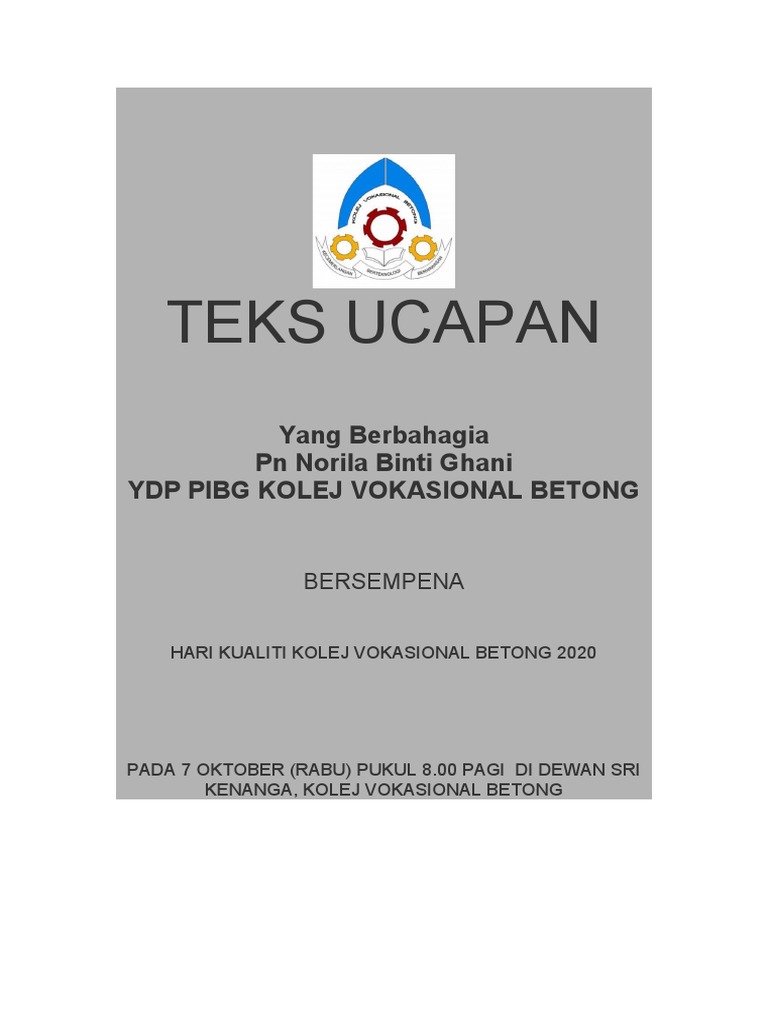 Draf Teks Ucapan Ydp Pibg | PDF